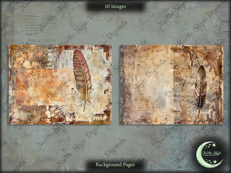 Distressed Feathers, Digital Junk Journal, Image Pack, Digital Paper ...