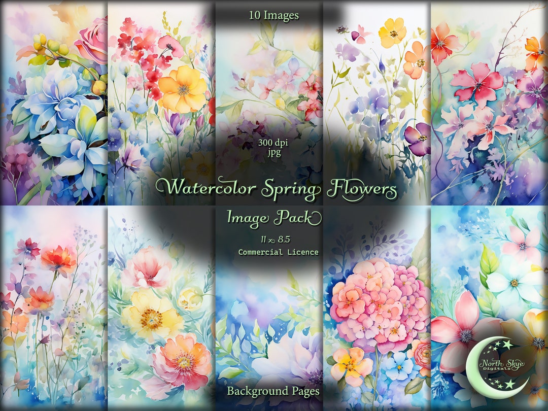 Watercolor Spring Flowers, Background Images, Digital Paper, Instant ...