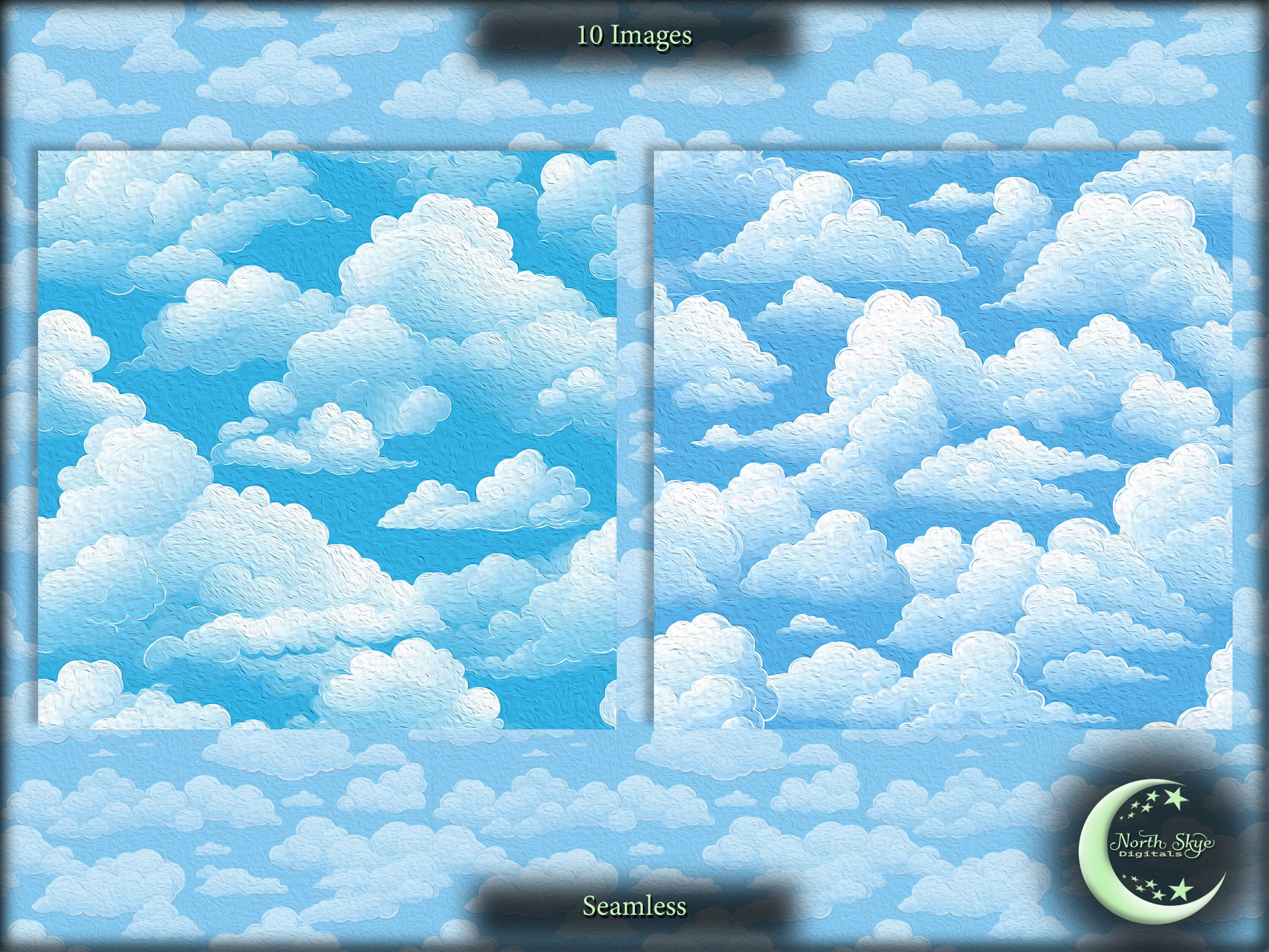 Fluffy Painted Clouds Digital Paper, Seamless Pattern, Instant Download ...