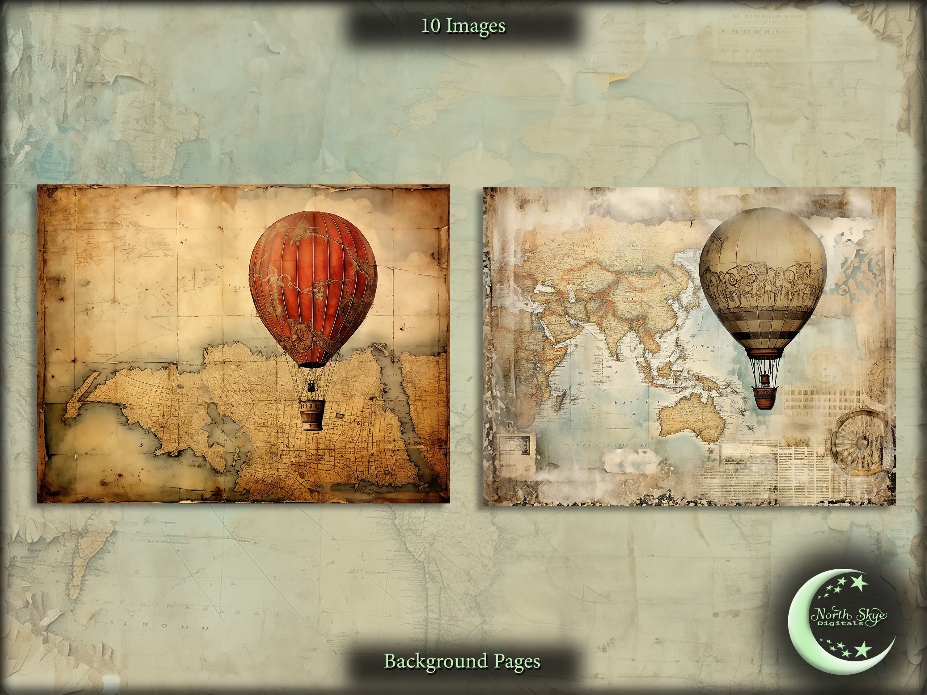 Vintage Flight, Hot Air Balloons, Digital Junk Journal, Steampunk Junk ...