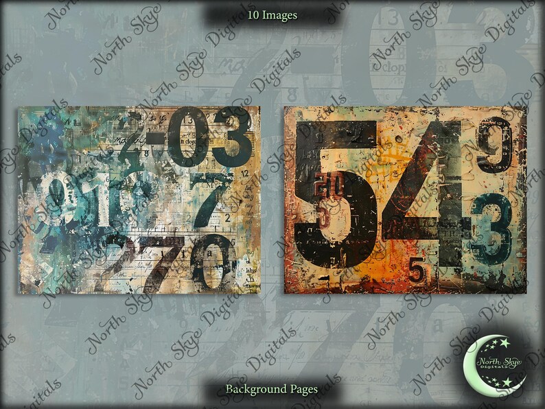 Faded Numbers 2, Digital Junk Journal, Image Pack, Digital Paper ...