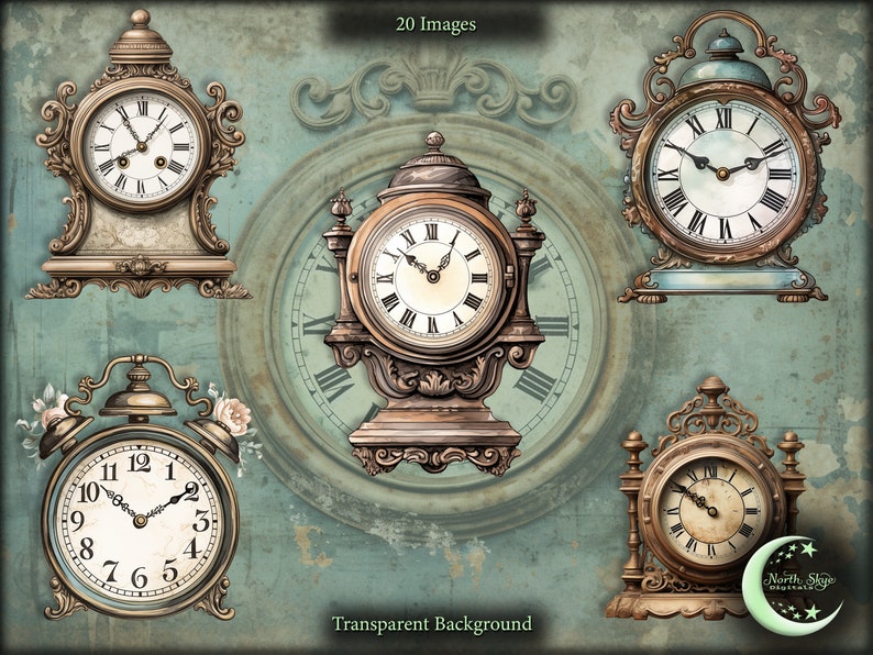 Timeless Clocks, Vintage Clocks, Clip Art, Fussy Cuts, Printable ...