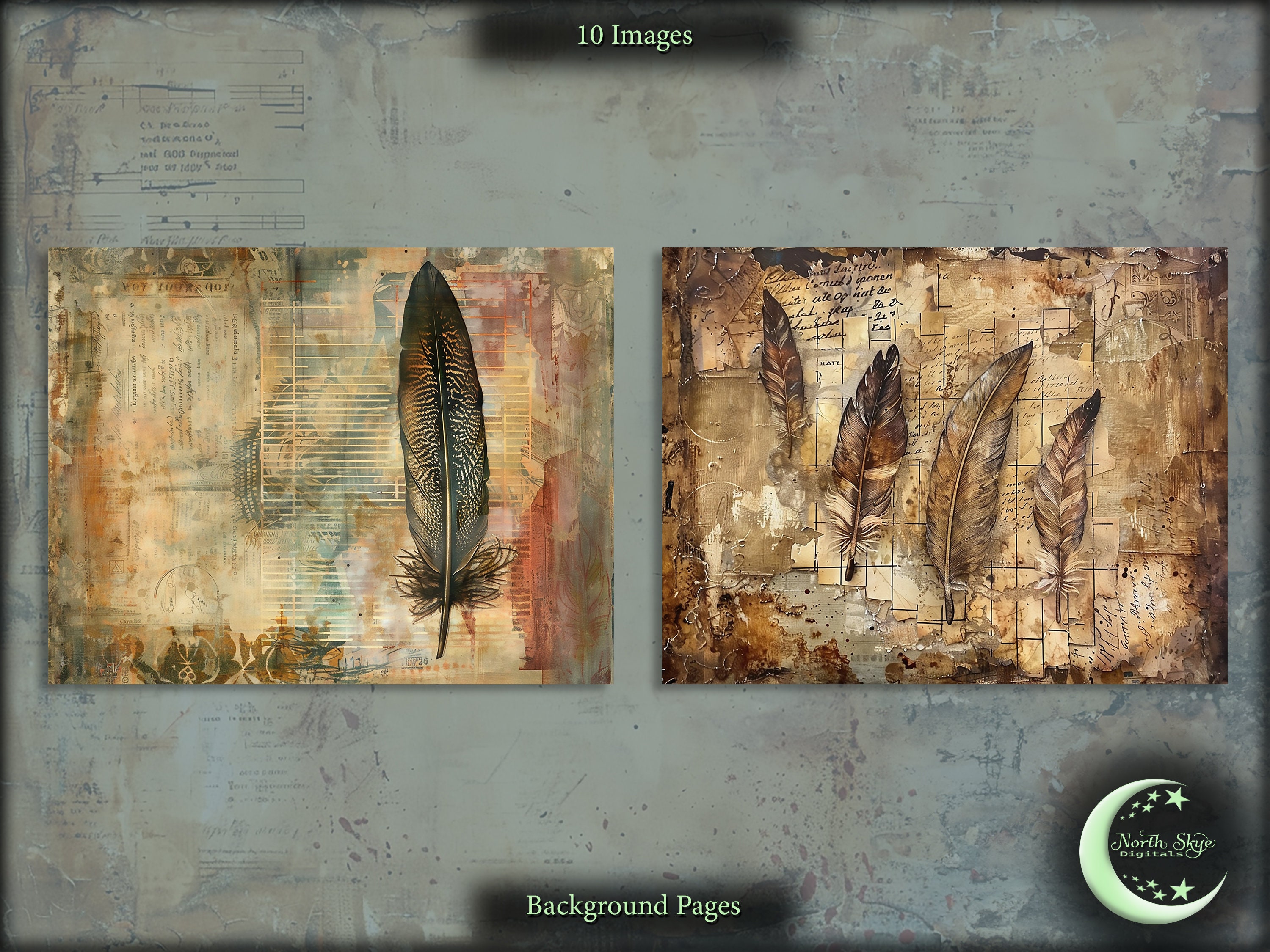 Distressed Feathers, Digital Junk Journal, Image Pack, Digital Paper ...