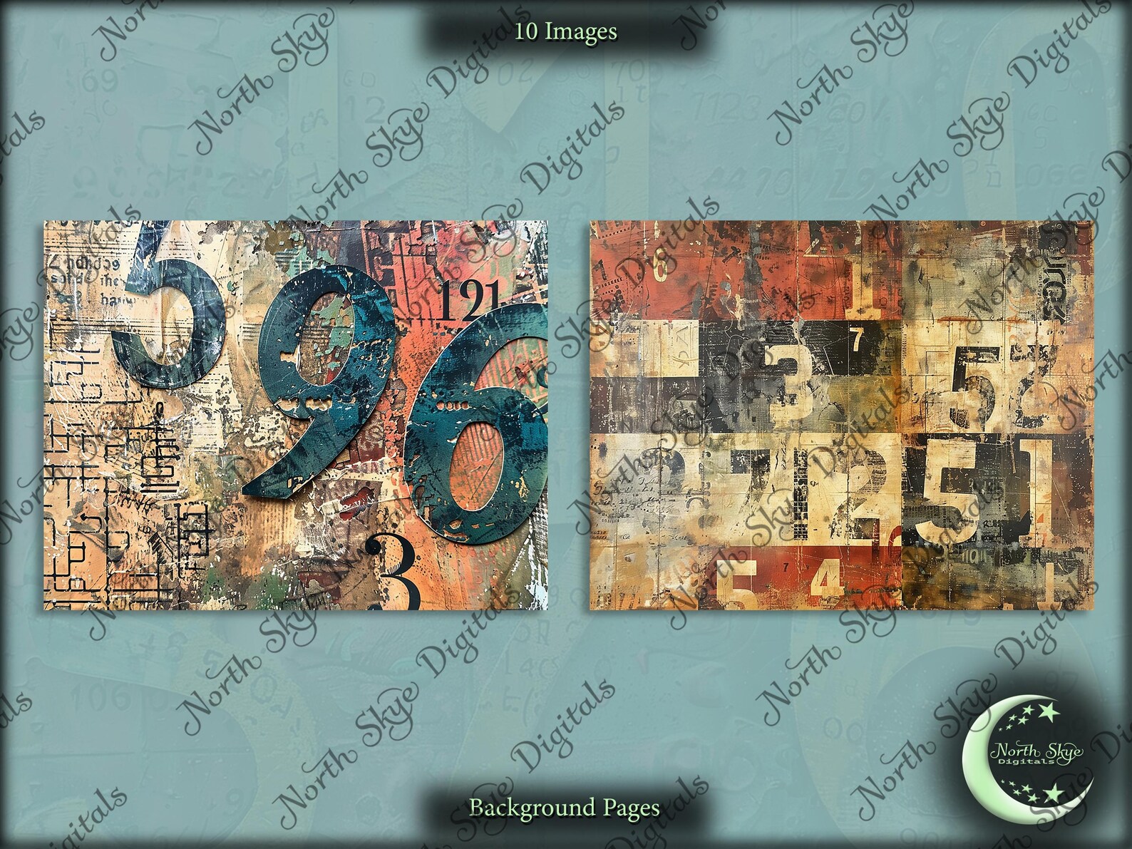 Faded Numbers 1, Digital Junk Journal, Image Pack, Digital Paper ...