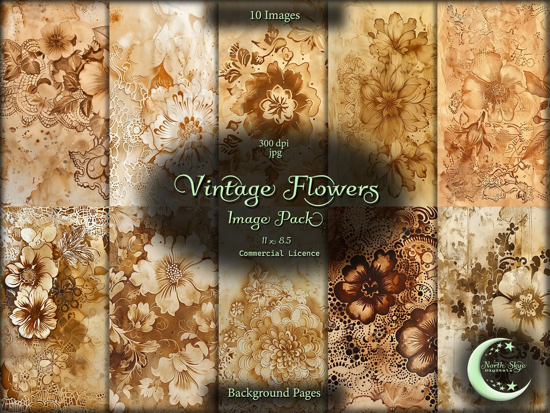 Vintage Flowers, Digital Junk Journal, Image Pack, Digital Paper ...