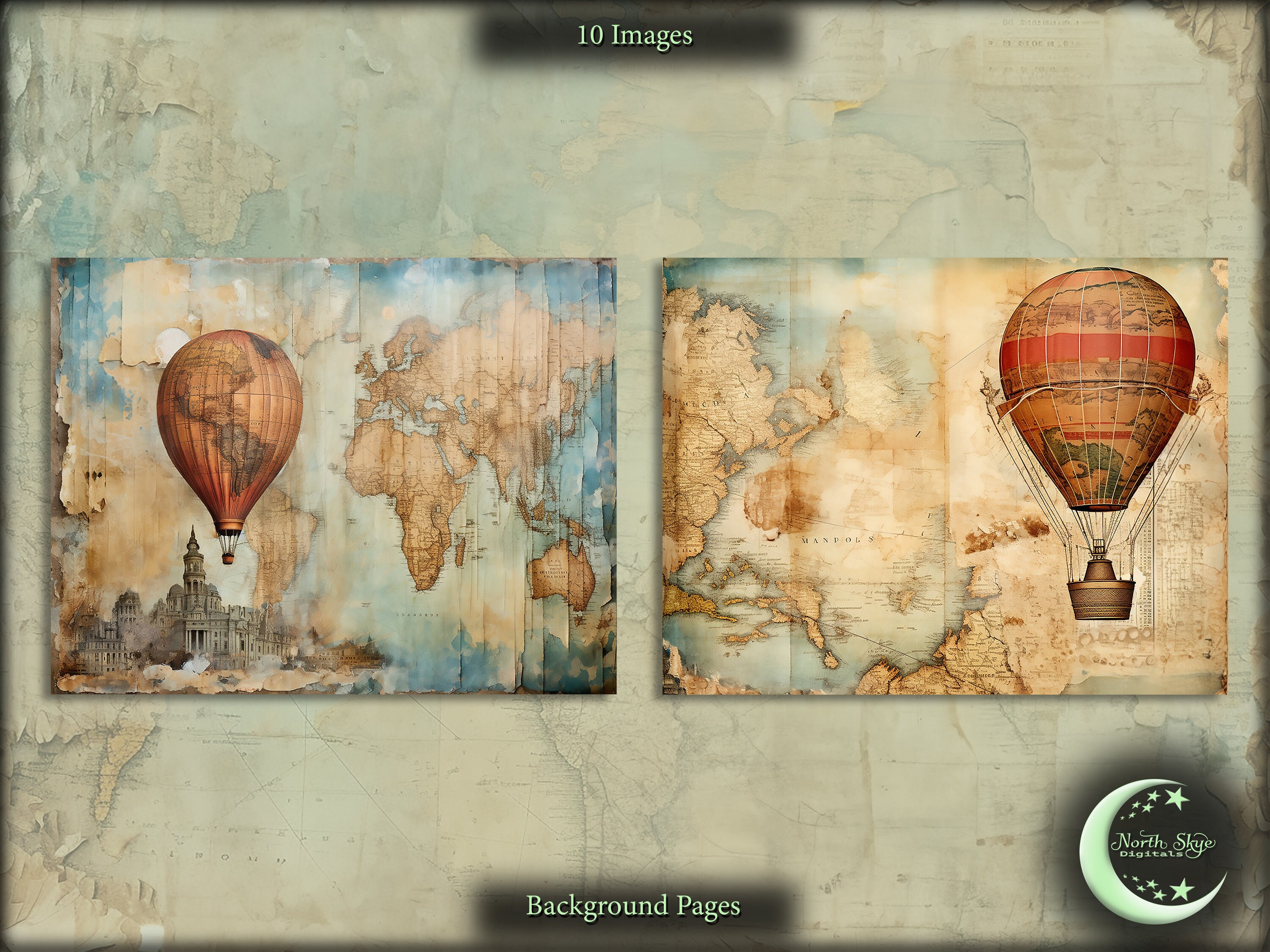 Vintage Flight, Hot Air Balloons, Digital Junk Journal, Steampunk Junk ...