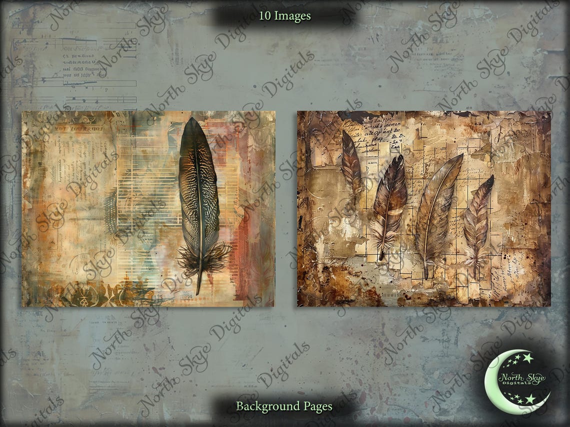 Distressed Feathers, Digital Junk Journal, Image Pack, Digital Paper ...