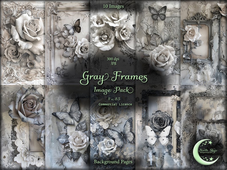 Gray Frames, Digital Junk Journal, Image Pack, Digital Paper, Instant ...
