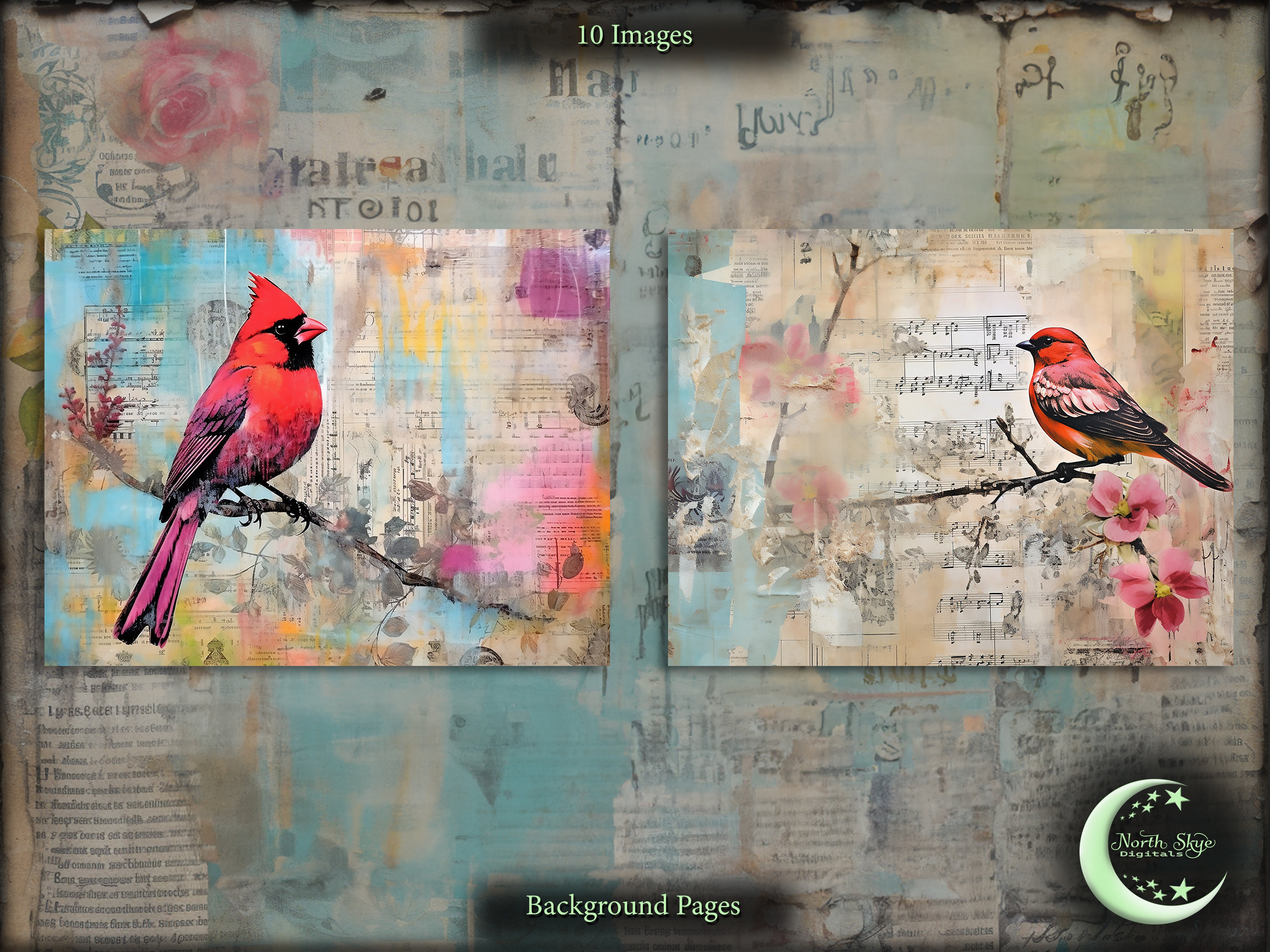 Bird Collage Digital Paper, Collage Paper, Distressed Paper, Instant ...