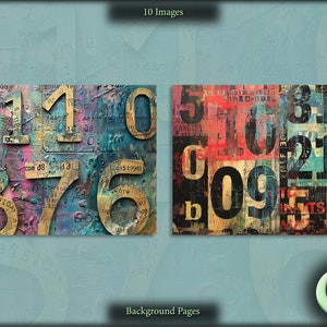 Faded Numbers 1, Digital Junk Journal, Image Pack, Digital Paper ...