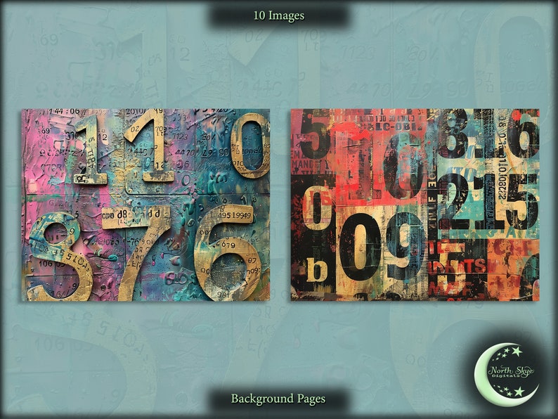 Faded Numbers 1, Digital Junk Journal, Image Pack, Digital Paper ...
