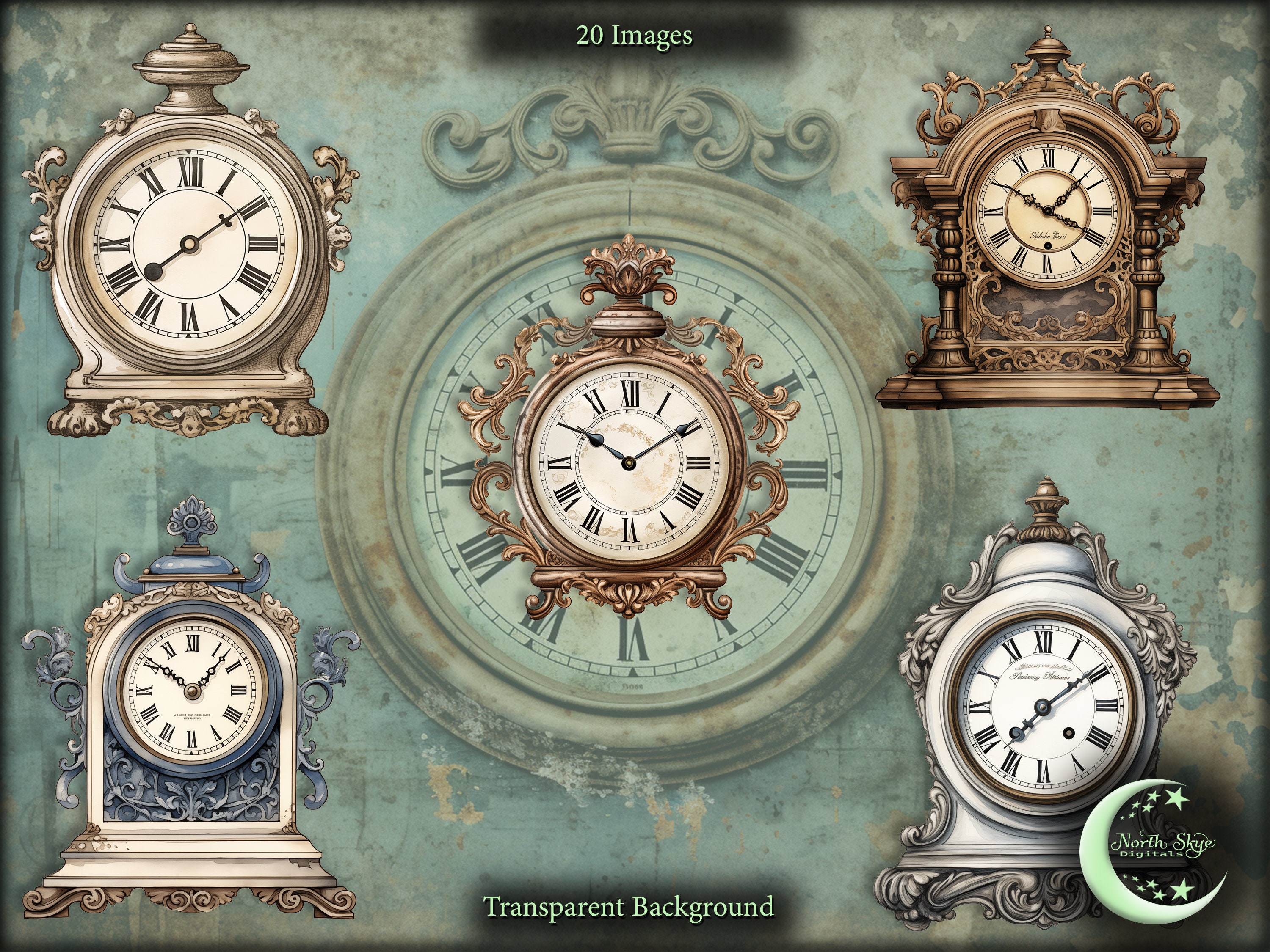 Timeless Clocks, Vintage Clocks, Clip Art, Fussy Cuts, Printable ...