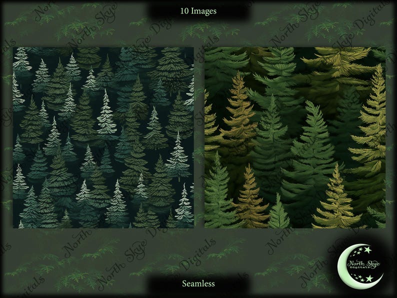 Painted Evergreen Trees, Seamless Pattern, Digital Download, Instant ...