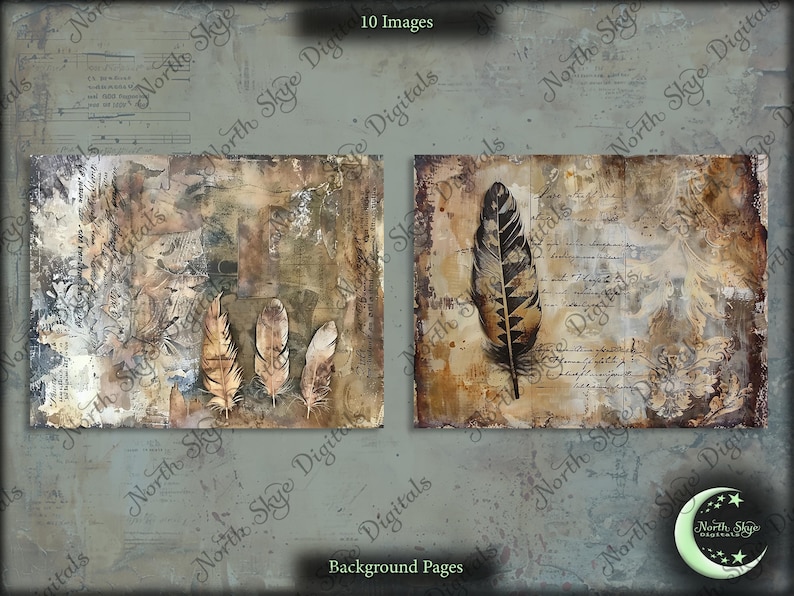 Distressed Feathers, Digital Junk Journal, Image Pack, Digital Paper ...