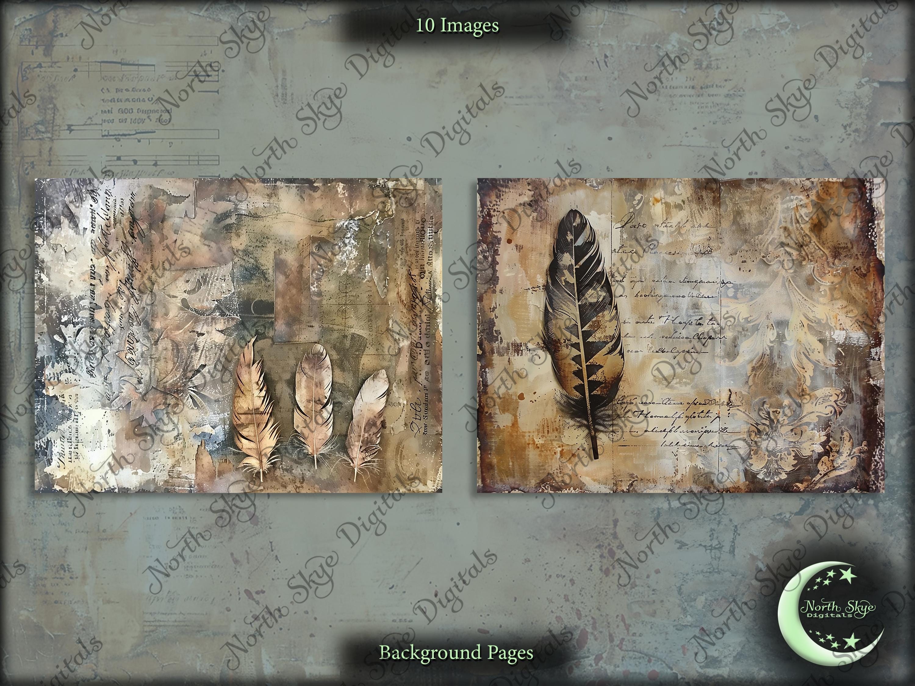 Distressed Feathers, Digital Junk Journal, Image Pack, Digital Paper ...