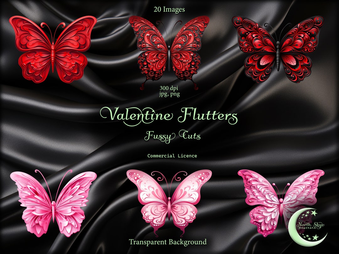 Valentines Day Butterfly Clip Art, Printable Fussy Cuts (digital ...