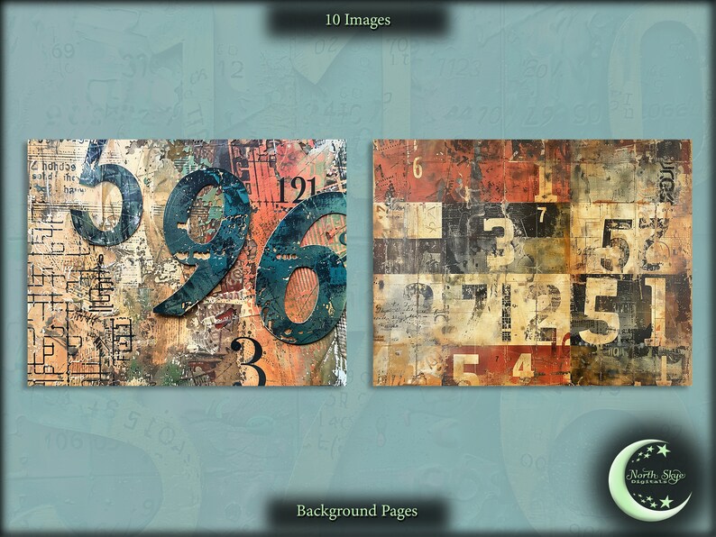 Faded Numbers 1, Digital Junk Journal, Image Pack, Digital Paper ...
