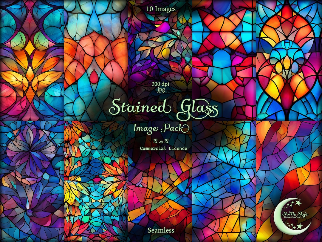 Stained Glass Digital Paper, Seamless Pattern, Instant Download ...