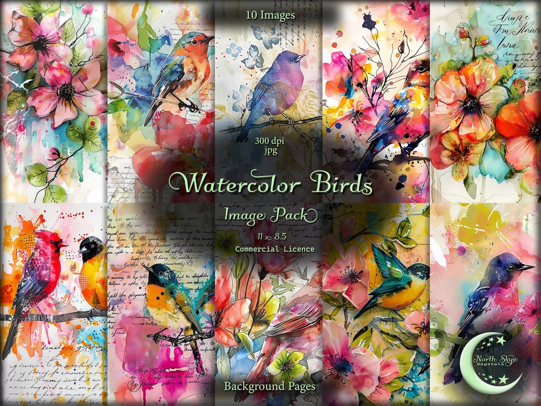 Watercolor Birds Image Pack, Digital Paper, Junk Journal (digital ...