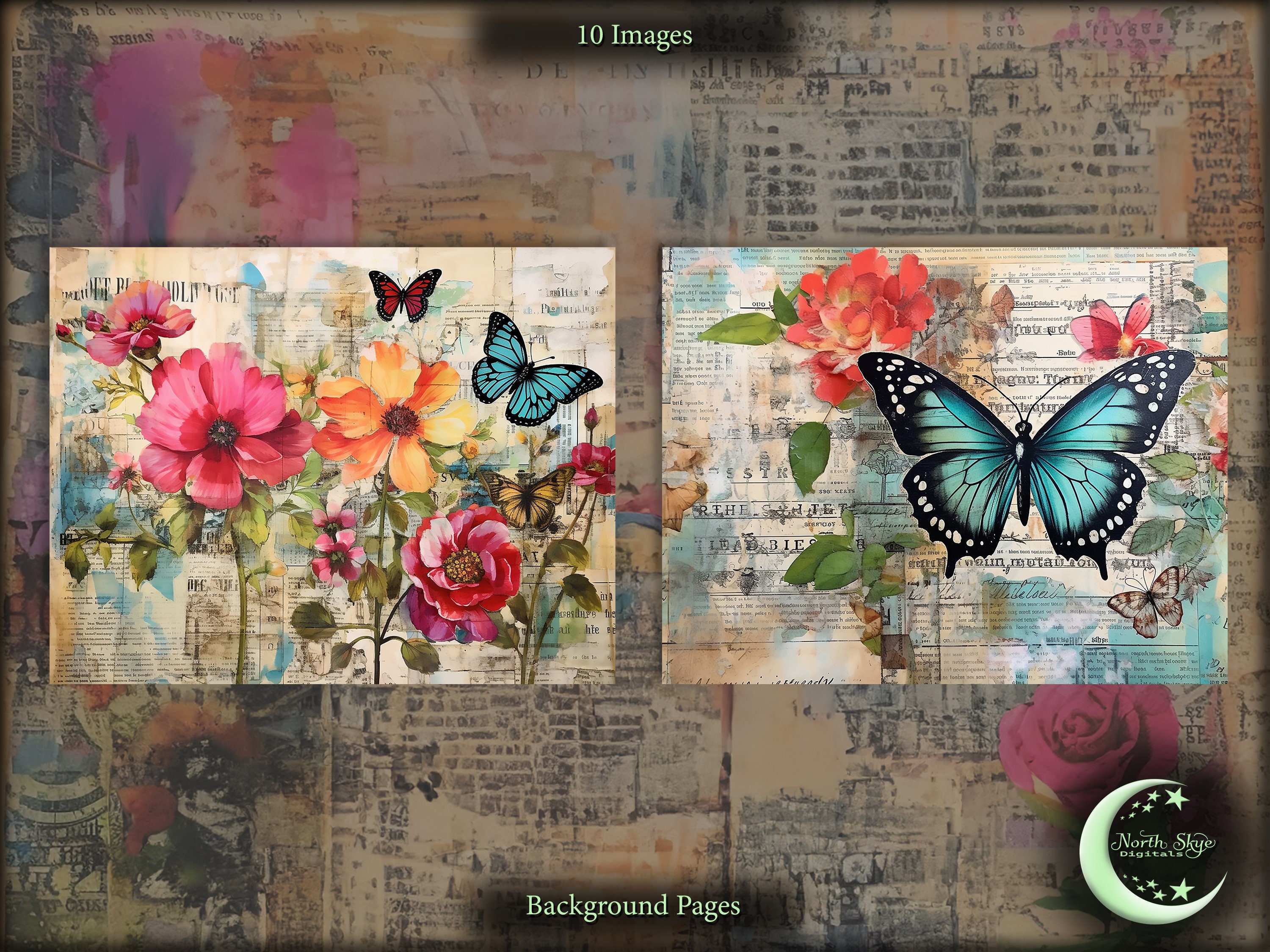 Butterfly Collage Digital Paper, Collage Paper, Junk Journal, Instant ...