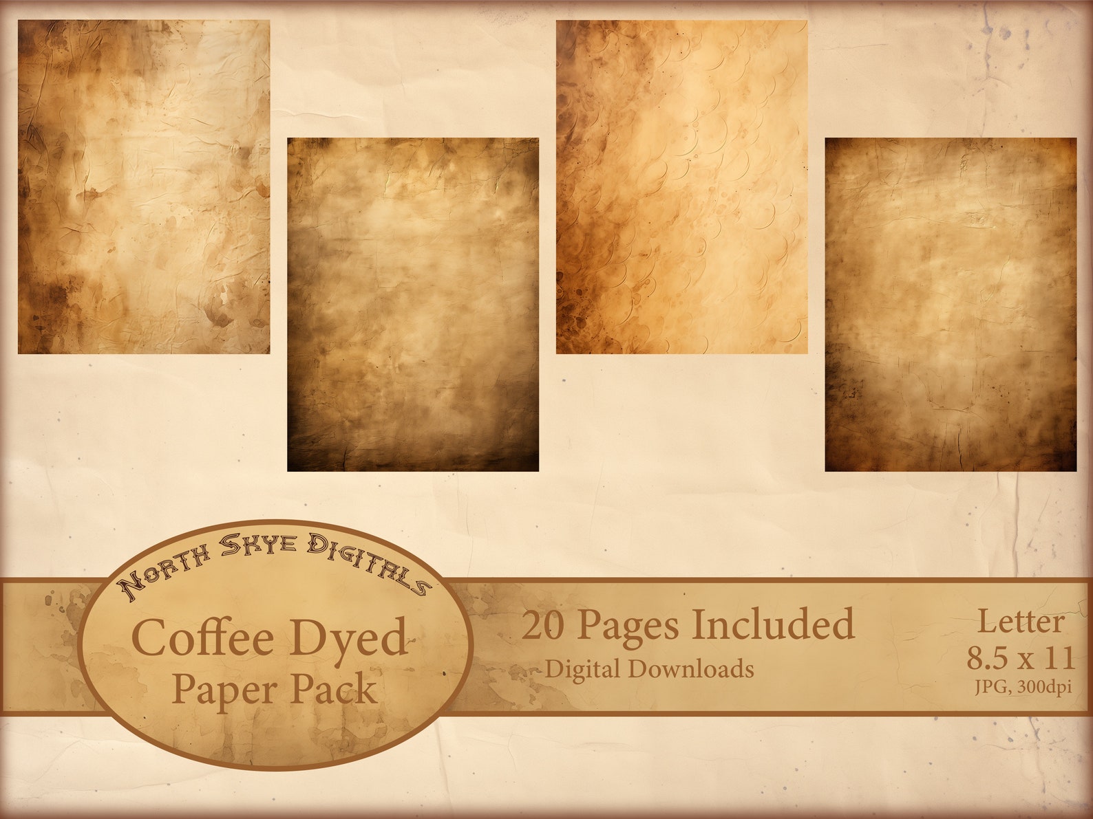 20 Coffee Dyed Digital Paper Pack, 8.5 X 11, 300 Dpi, JPG, Tea Dyed ...