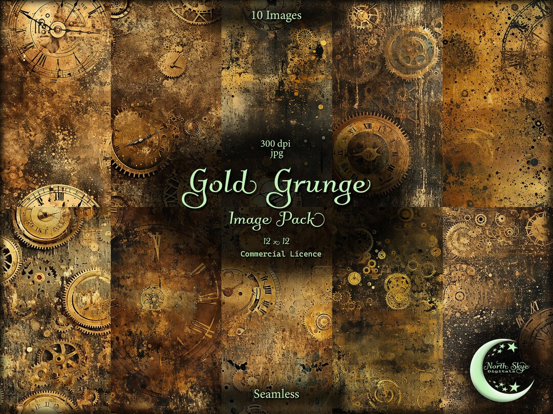 Gold Grunge Digital Paper, Seamless Pattern, Grungy Paper, Instant ...