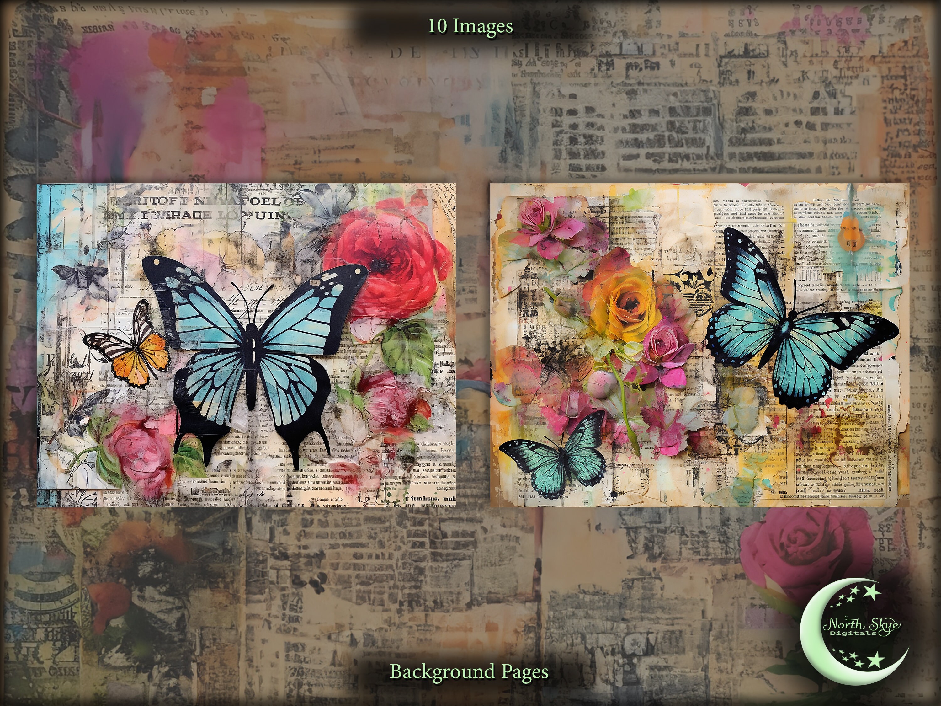 Butterfly Collage Digital Paper, Collage Paper, Junk Journal, Instant ...