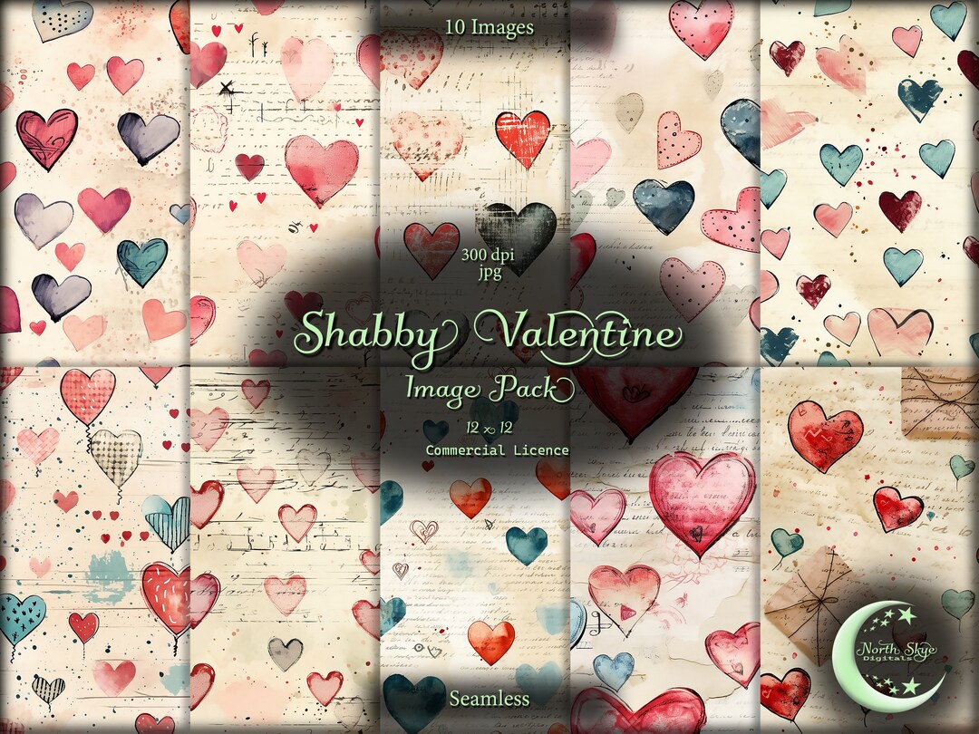 Shabby Valentines Day Digital Paper, Seamless Pattern, Boho Valentines ...