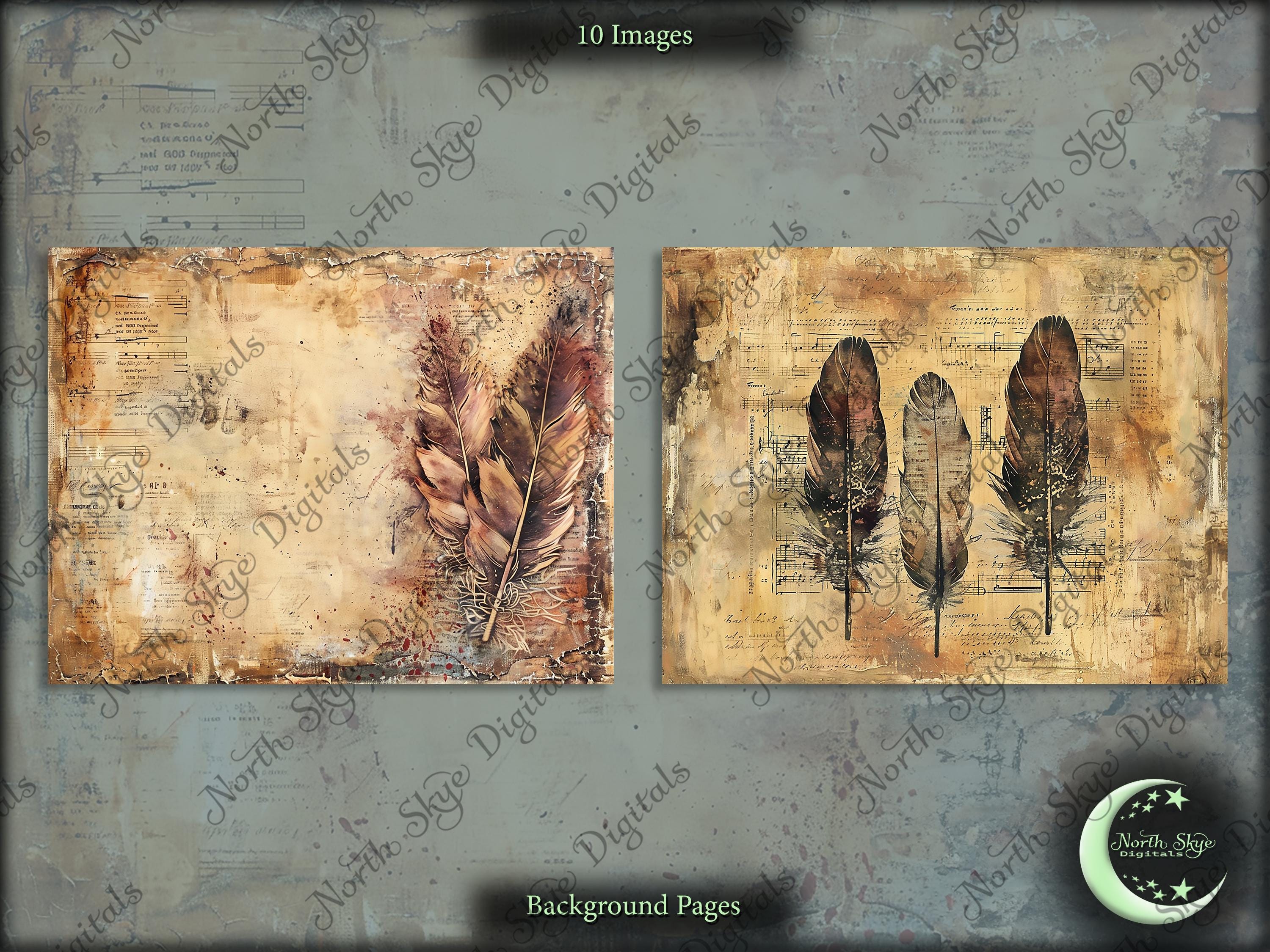 Distressed Feathers, Digital Junk Journal, Image Pack, Digital Paper ...