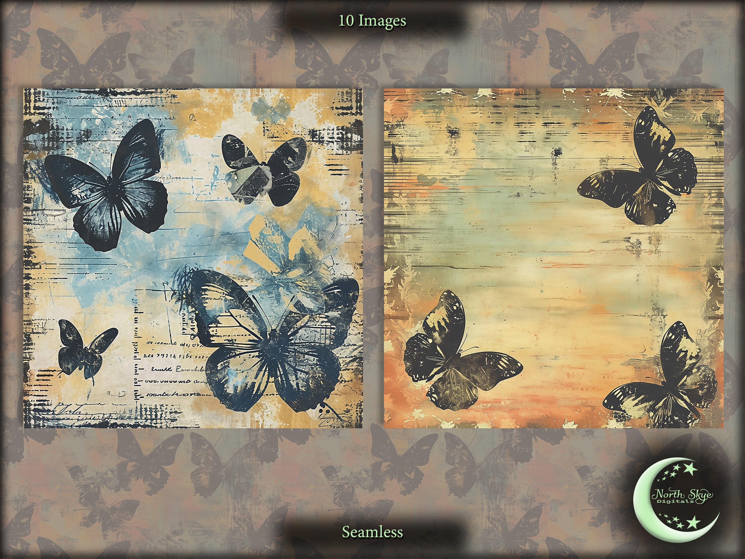 Stamped Butterfly, Digital Paper, Seamless Pattern, Instant Download ...