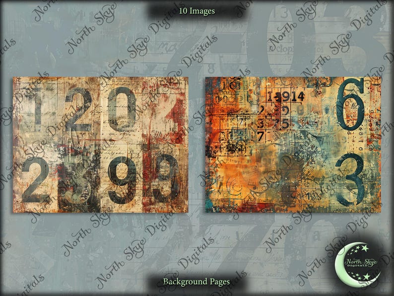 Faded Numbers 2, Digital Junk Journal, Image Pack, Digital Paper ...
