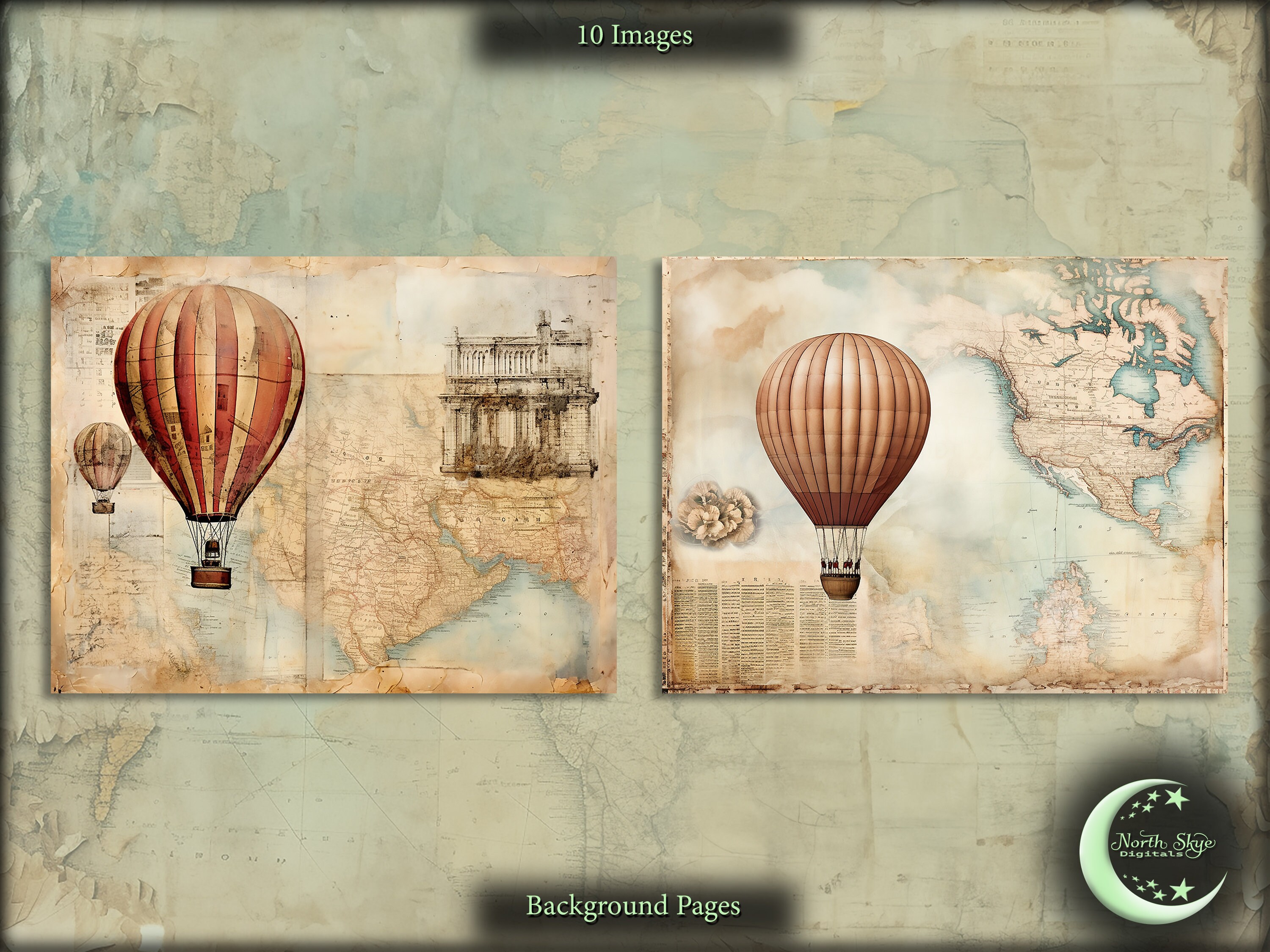 Vintage Flight, Hot Air Balloons, Digital Junk Journal, Steampunk Junk ...