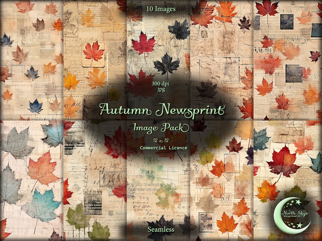 Autumn Newsprint Digital Paper, Grungy, Seamless Pattern, Instant ...