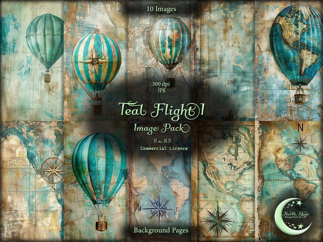 Teal Flight 1, Digital Junk Journal, Steampunk Junk Journal, Image Pack ...