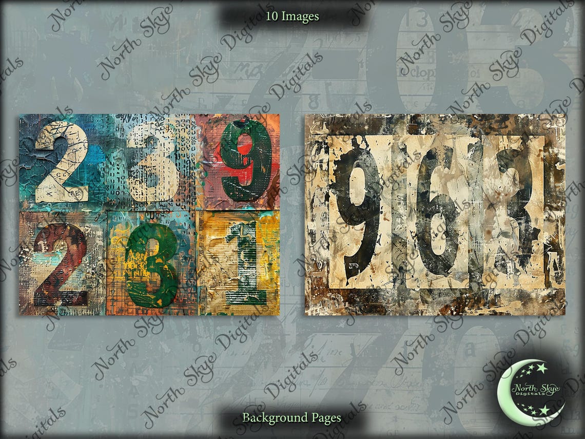 Faded Numbers 2, Digital Junk Journal, Image Pack, Digital Paper ...