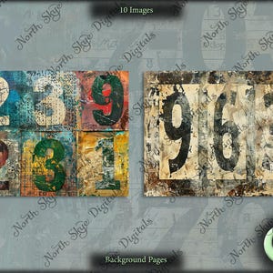 Faded Numbers 2, Digital Junk Journal, Image Pack, Digital Paper ...