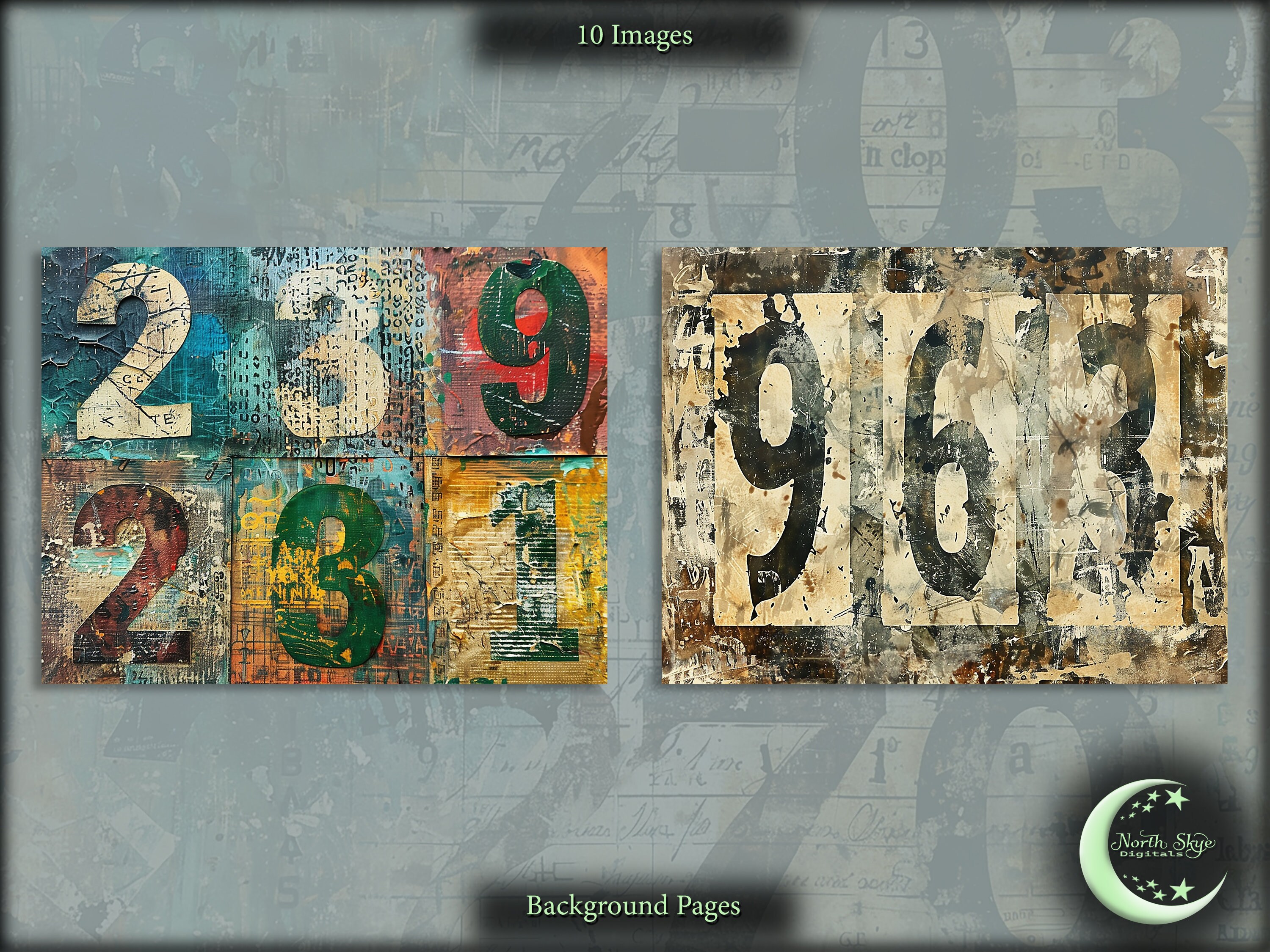 Faded Numbers 2, Digital Junk Journal, Image Pack, Digital Paper ...