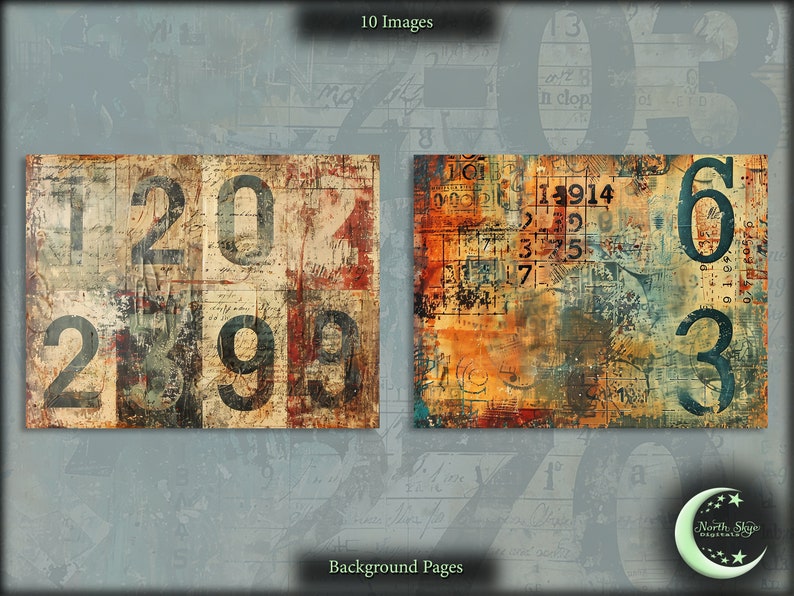 Faded Numbers 2, Digital Junk Journal, Image Pack, Digital Paper ...