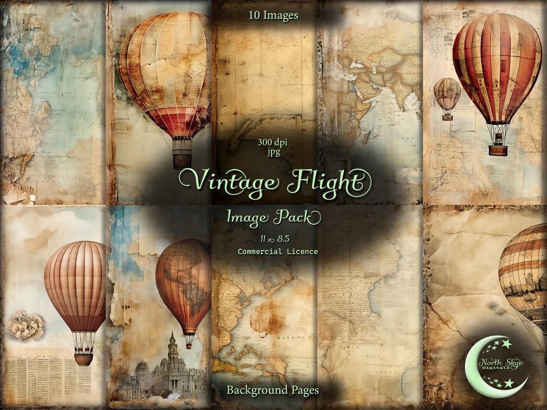 Vintage Flight, Hot Air Balloons, Digital Junk Journal, Steampunk Junk ...