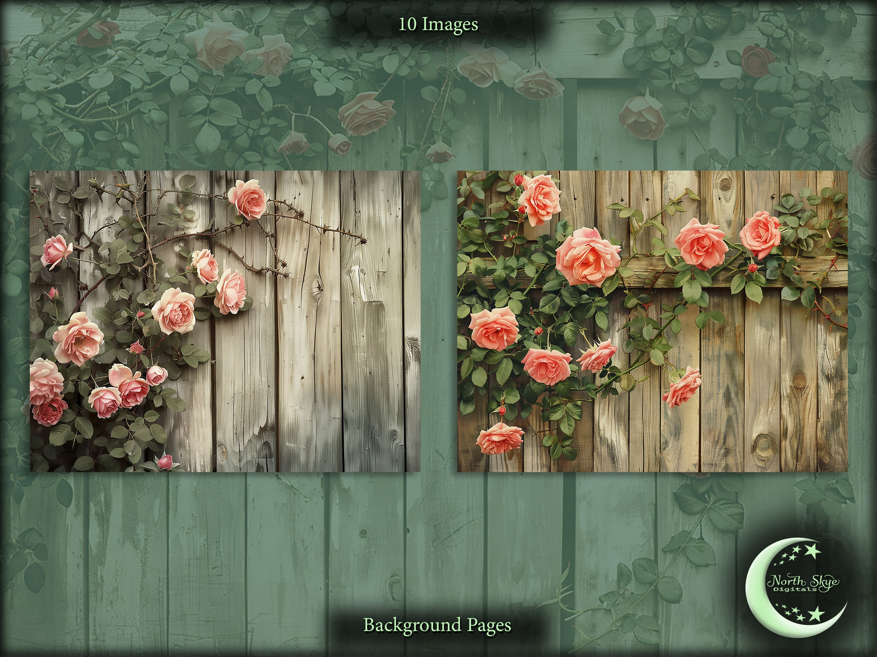 Wood and Roses, Digital Junk Journal, Image Pack, Digital Paper ...