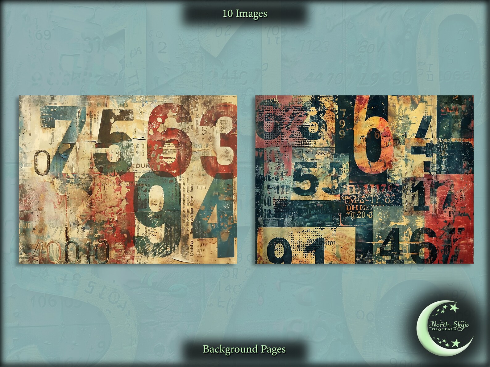 Faded Numbers 1, Digital Junk Journal, Image Pack, Digital Paper ...