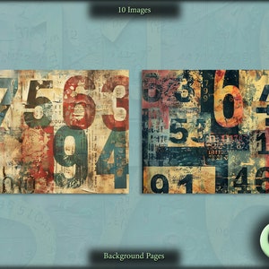 Faded Numbers 1, Digital Junk Journal, Image Pack, Digital Paper ...