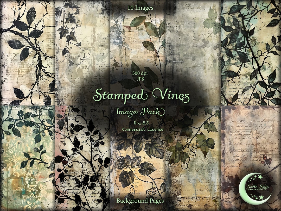 Stamped Vines, Digital Junk Journal, Image Pack, Digital Paper, Instant ...