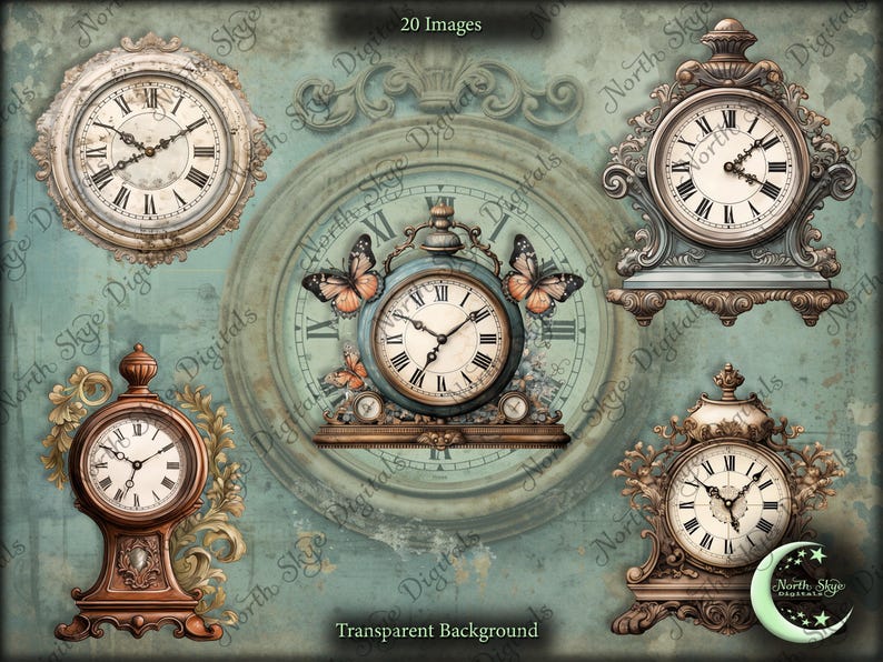 Timeless Clocks, Vintage Clocks, Clip Art, Fussy Cuts, Printable ...