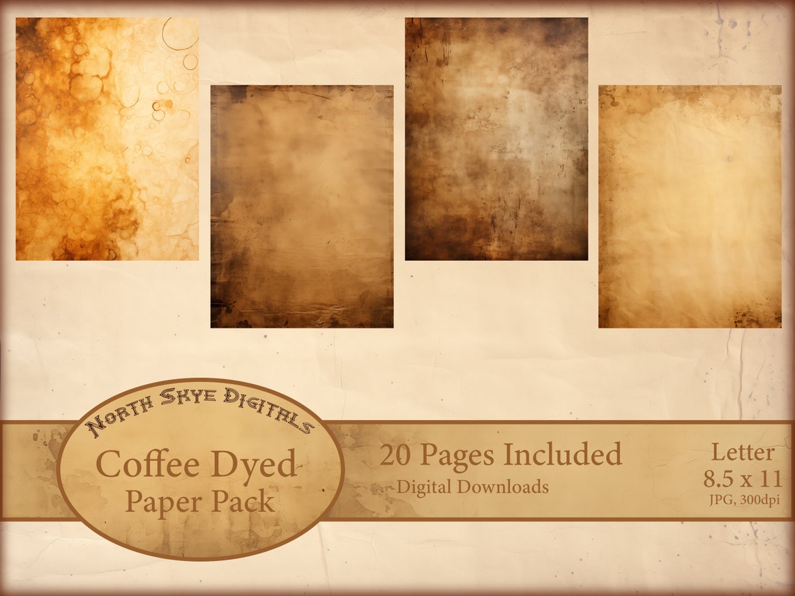 20 Coffee Dyed Digital Paper Pack, 8.5 X 11, 300 Dpi, JPG, Tea Dyed ...