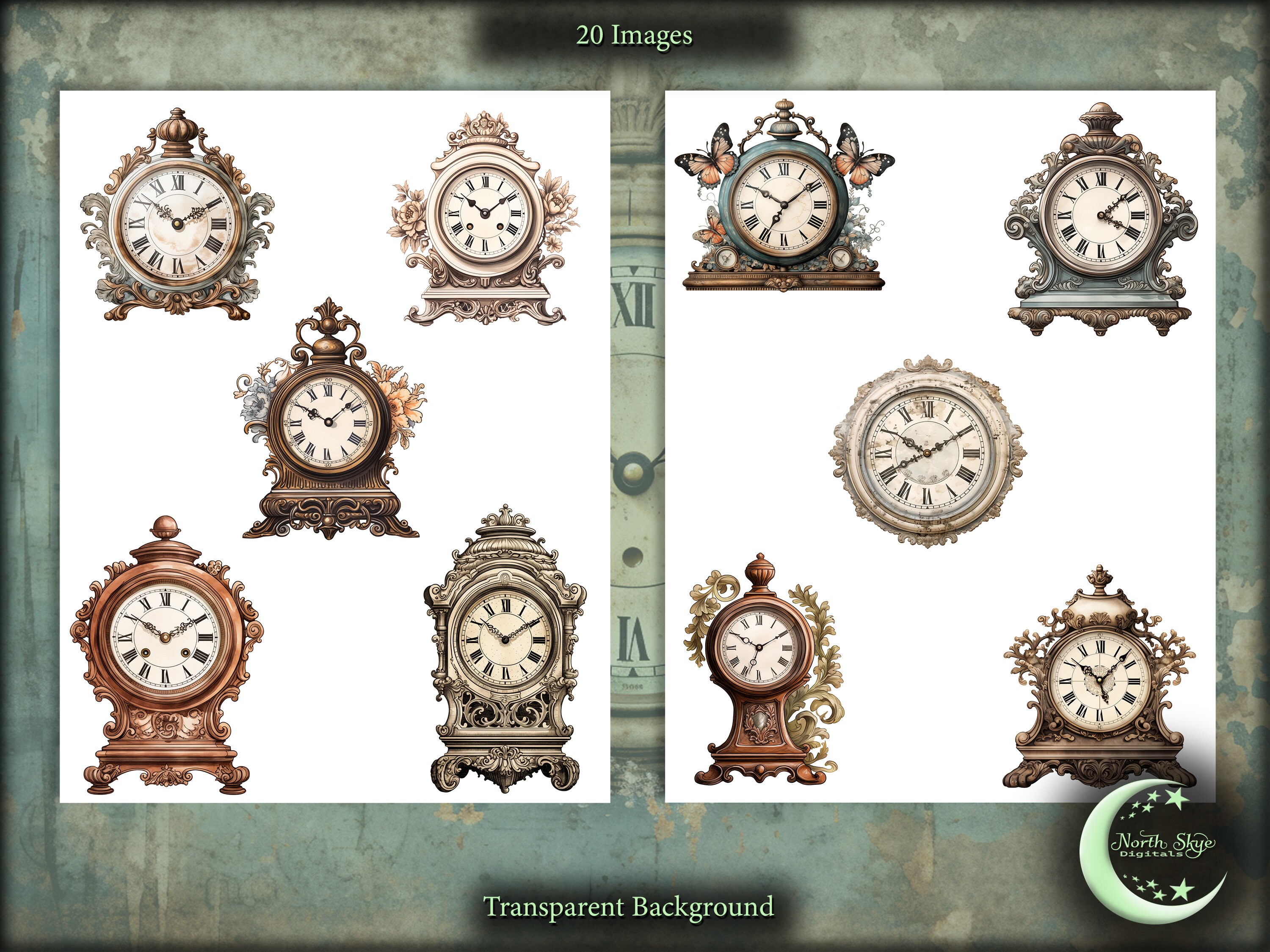 Timeless Clocks, Vintage Clocks, Clip Art, Fussy Cuts, Printable ...