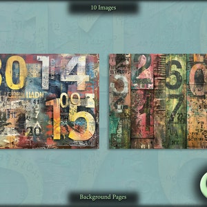 Faded Numbers 1, Digital Junk Journal, Image Pack, Digital Paper ...