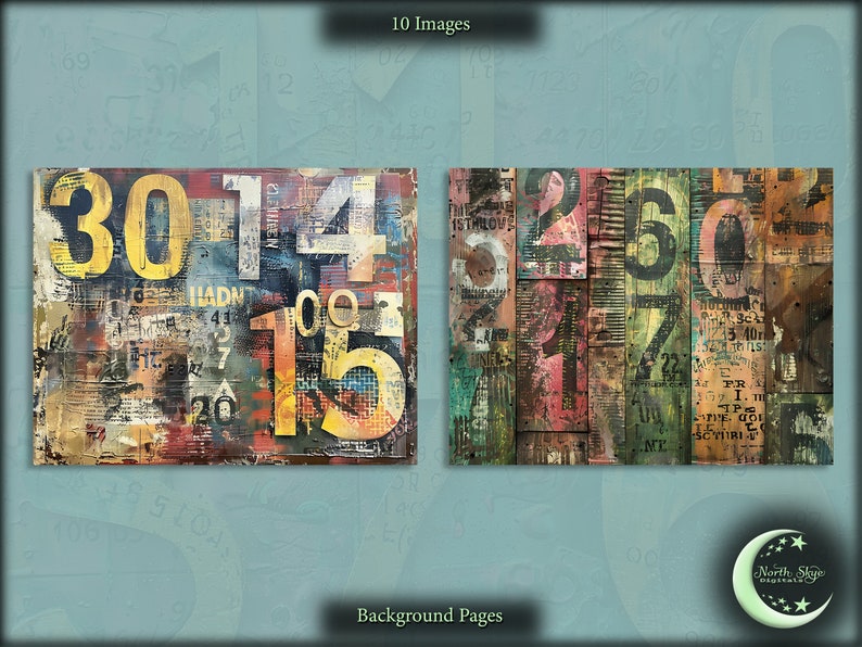 Faded Numbers 1, Digital Junk Journal, Image Pack, Digital Paper ...