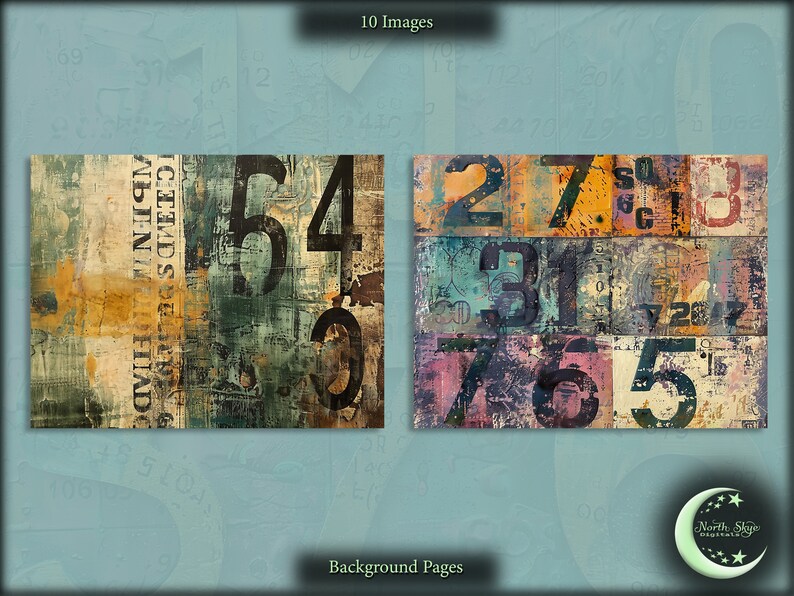 Faded Numbers 1, Digital Junk Journal, Image Pack, Digital Paper ...