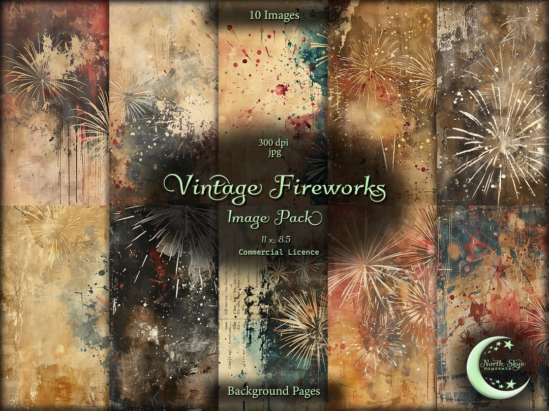 Vintage Fireworks, Digital Junk Journal, Image Pack, Digital Paper ...